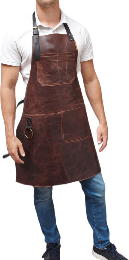 Handgemaakt BBQ Schort - Leren Schort met extra vak - Barbecueschort ...