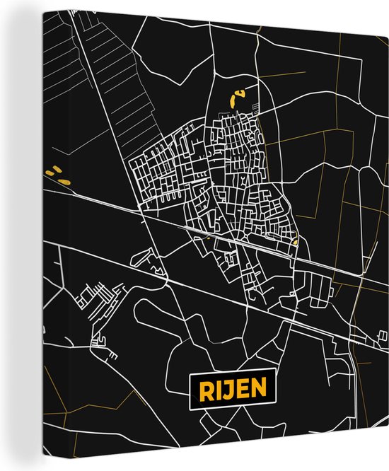 Canvas Schilderij Rijen - Plattegrond - Kaart - Black en gold ...