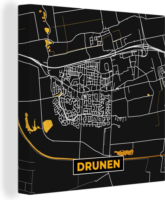 Canvas Schilderij Plattegrond - Stadskaart - Kaart - Drunen - 90x90 cm ...