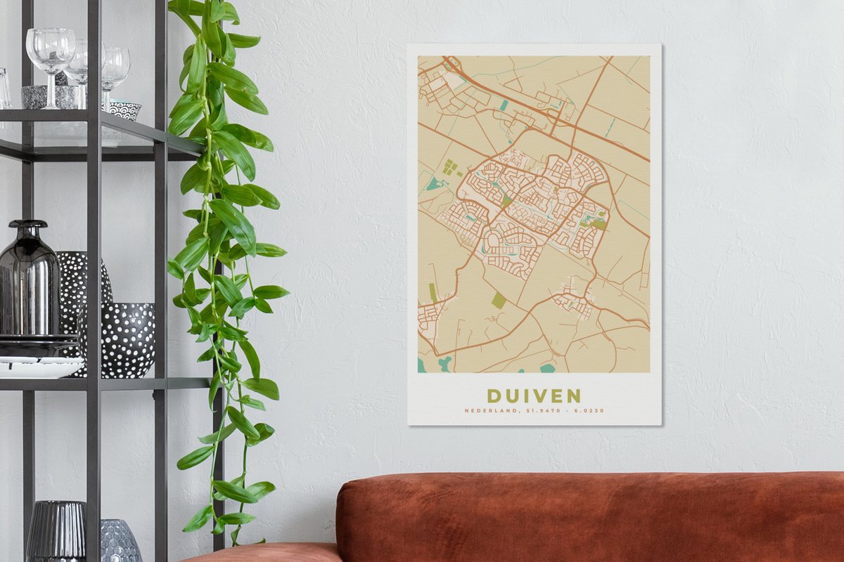 Canvas Schilderij Stadskaart - Duiven - Plattegrond - Kaart - 60x90 cm ...