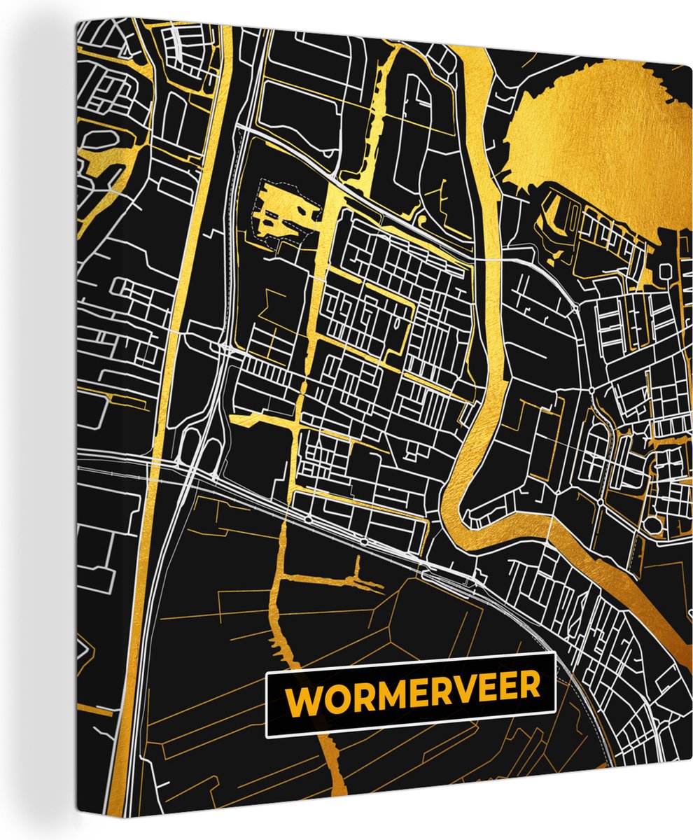Canvas Schilderij Wormerveer - Kaart - Stadskaart - Goud - Plattegrond ...