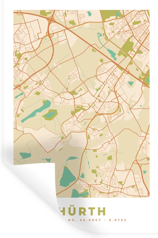 Muurstickers - Kaart - Hürth - Plattegrond - Vintage - Stadskaart ...