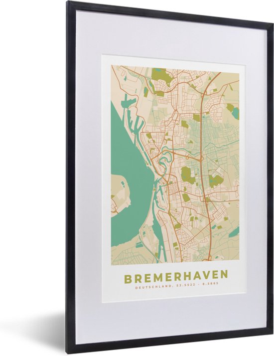 Fotolijst incl. Poster - Bremerhaven - Plattegrond - Kaart - Vintage ...