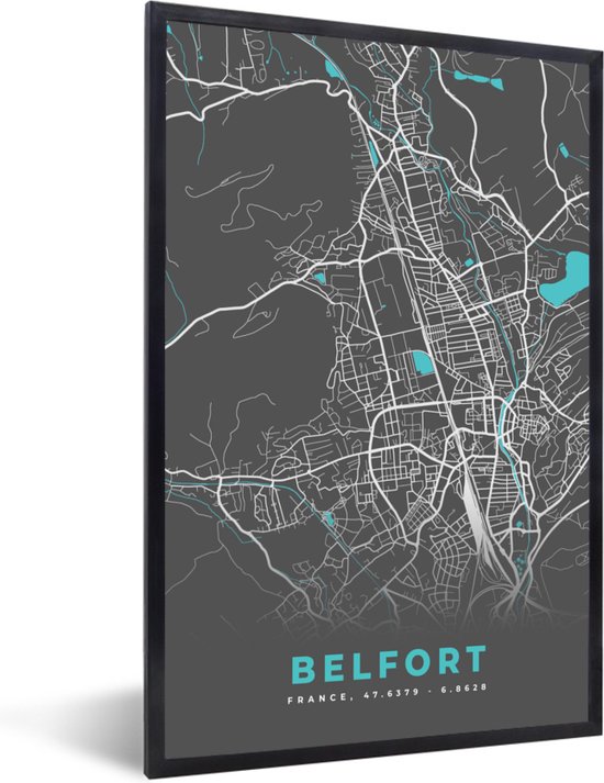 Fotolijst incl. Poster - Belfort - Frankrijk - Kaart - Stadskaart ...