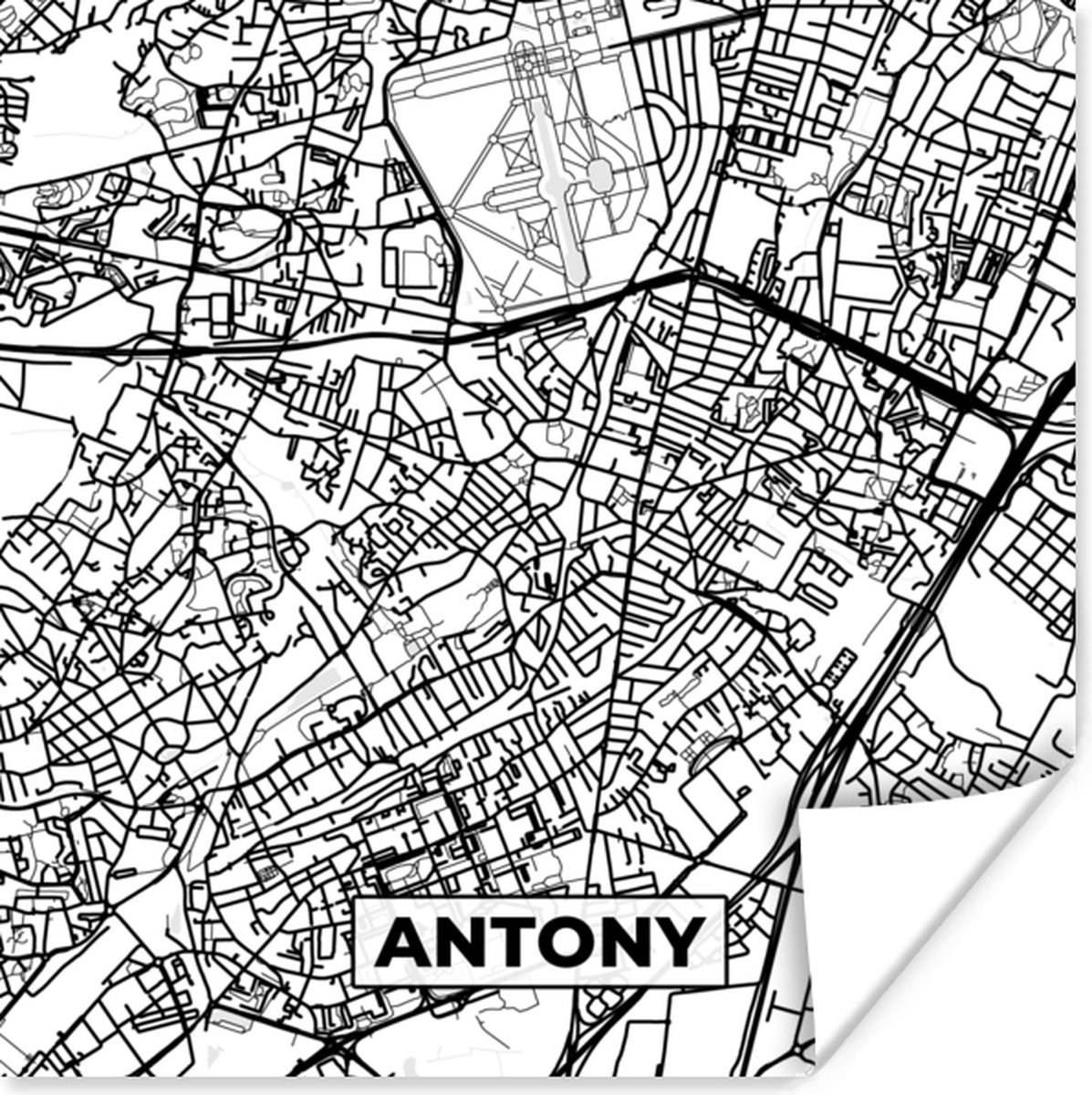 Affiche Carte - Antony - Carte - France - Plan de ville - Zwart et ...