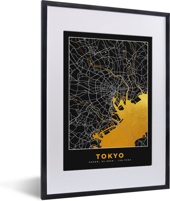 Fotolijst incl. Poster - Tokyo - Stadskaart - Goud - Plattegrond ...