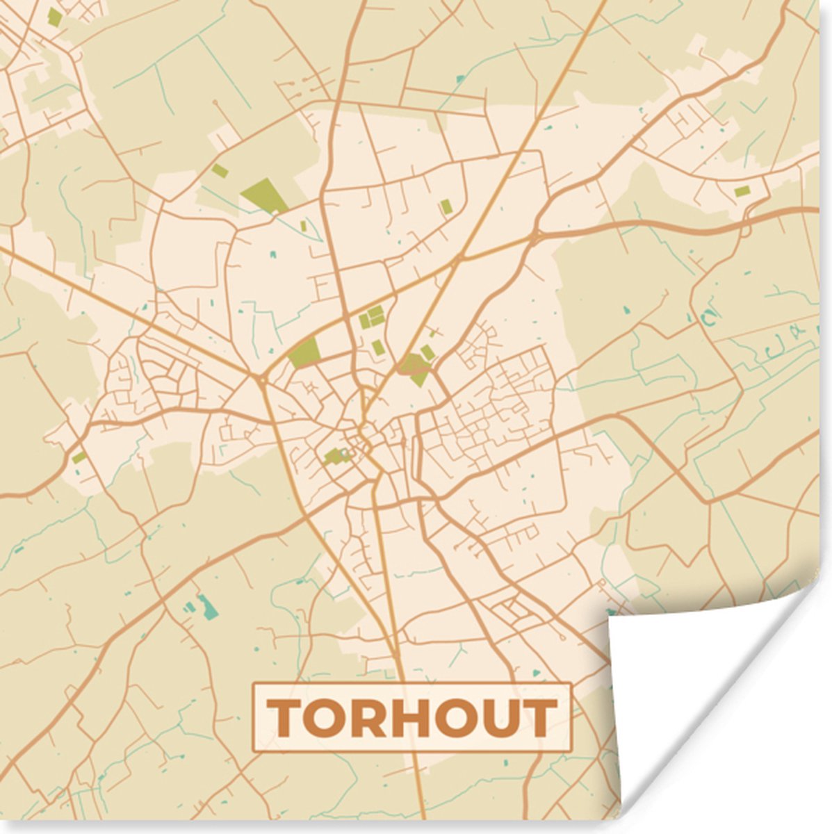 Poster Torhout - Kaart - Stadskaart - Plattegrond - Vintage - 100x100 ...