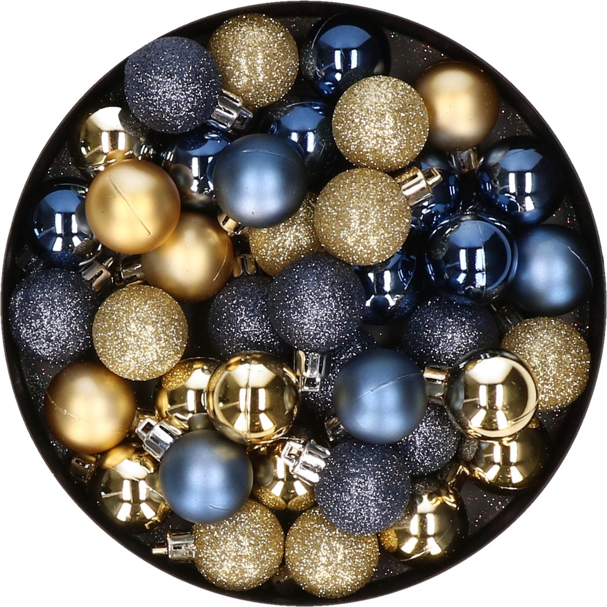 Set van 40x stuks kunststof kerstballen mix goud en donkerblauw 3 cm ...