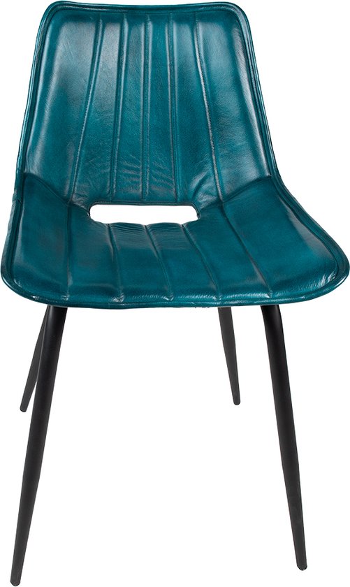 Clayre & Eef Eetkamerstoel 46x52x79 cm Turquoise Leder Stoel | bol