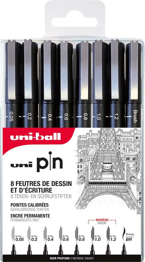 Uni-ball - Pin - tekenstift - fineliner - set 8 stuks zwart | bol