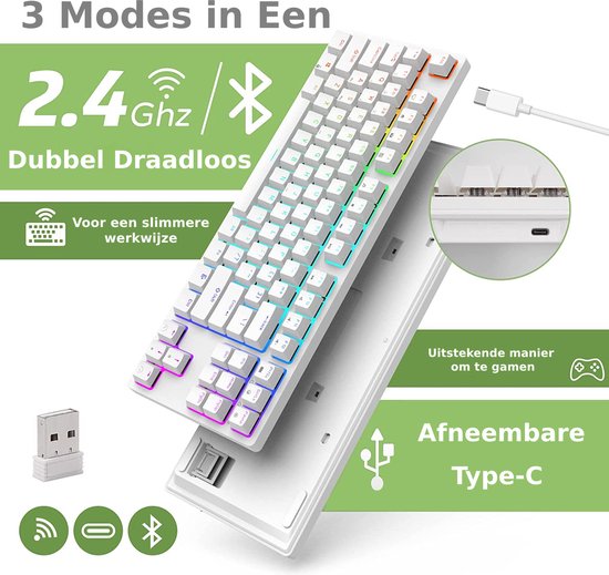 Royal Kludge RK87 (2022) Hot Swappable TKL Mechanisch Toetsenbord ...