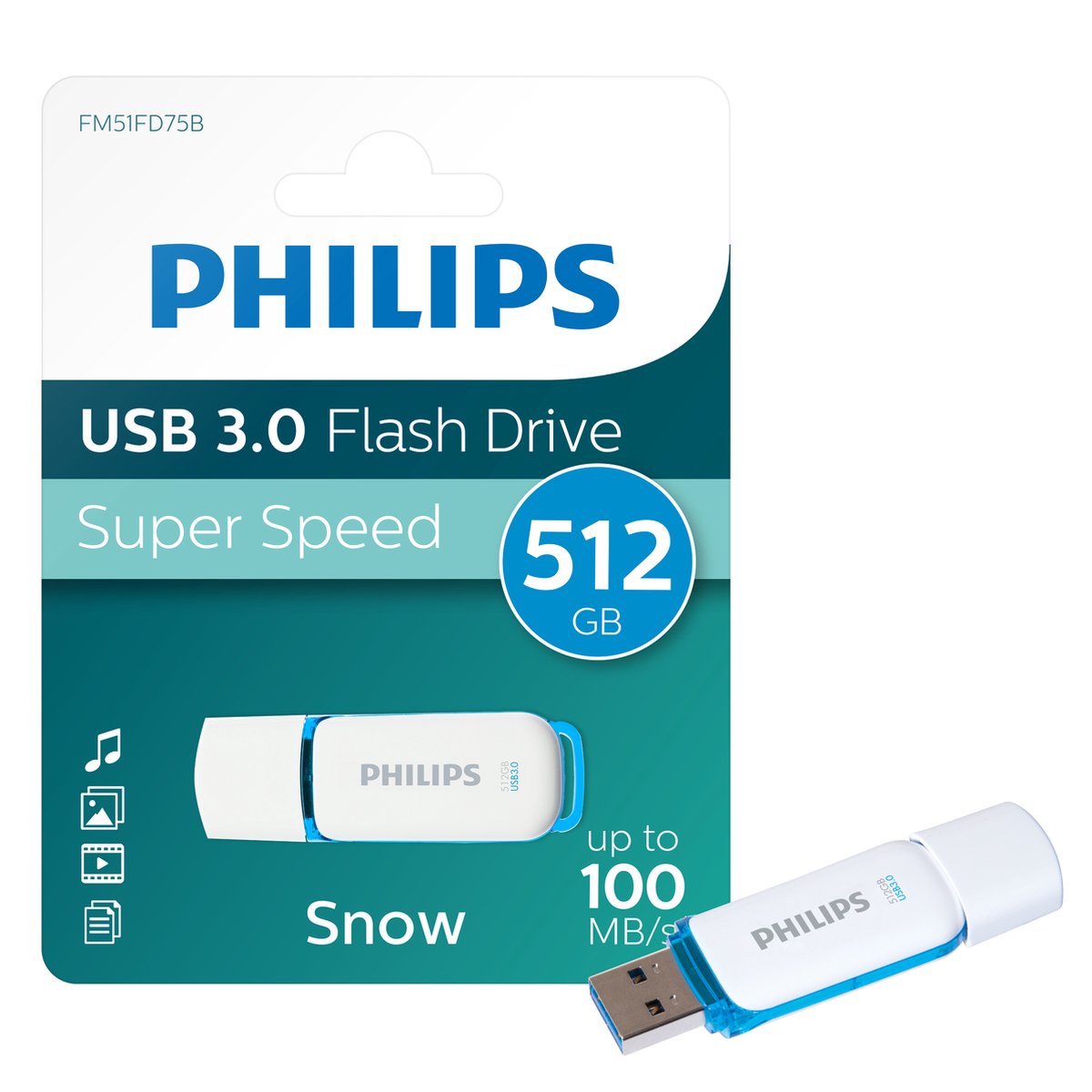 Philips FM51FD75B USB Stick - 512 GB - Snow Edition Ocean Blue - 3.0 ...