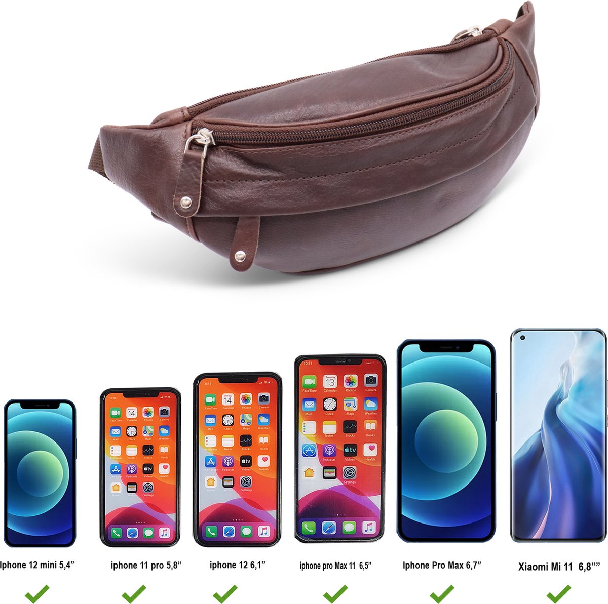 Heuptas Leer - Bruin - Heuptas Heren - Heuptas Dames - Inhoud 1,8 Liter ...