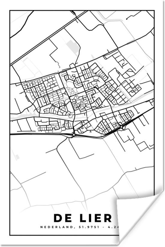 Poster Kaart - De Lier - Plattegrond - Stadskaart - 120x180 cm XXL | bol