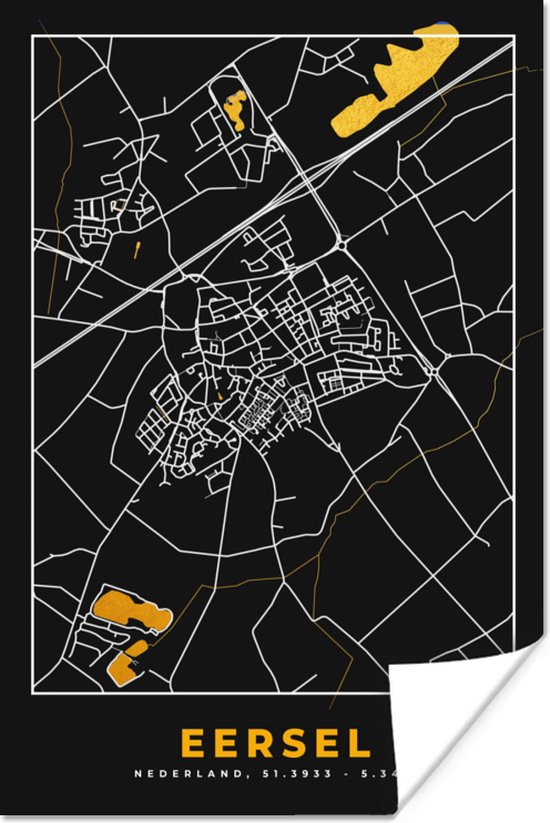 Poster Plattegrond - Kaart - Eersel - Goud - Stadskaart - 80x120 cm | bol