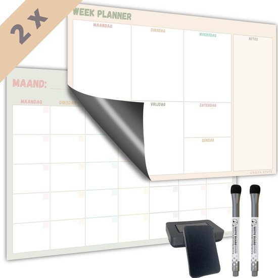 Magnetische weekplanner + maandplanner whiteboard - duo set - planner ...