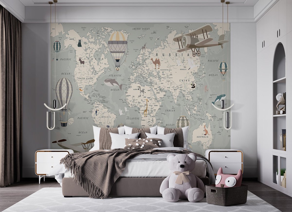Walltastic Wereldkaart Posterbehang – Kinderbehang – XXL (305 x 244 cm ...