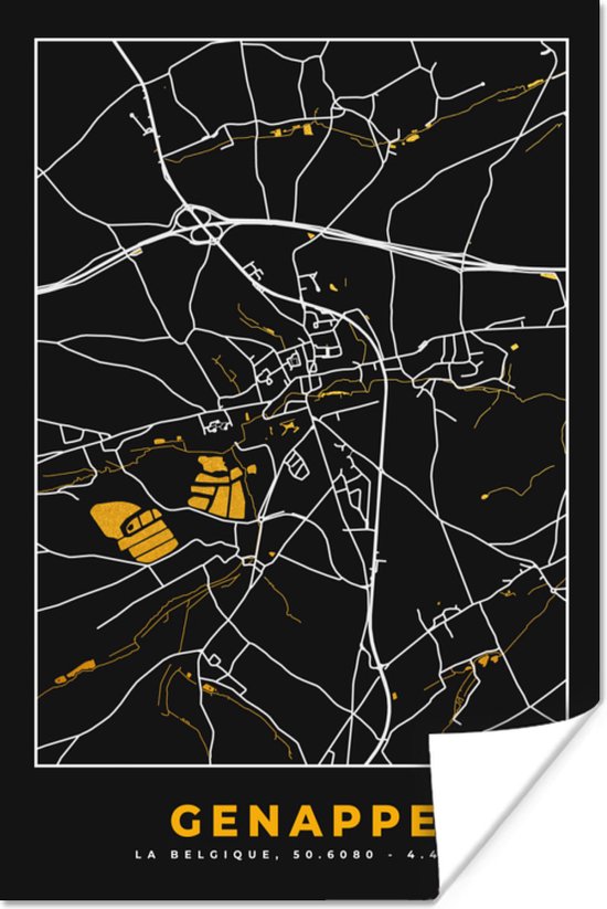 Poster Genappe - Plattegrond - Goud - Kaart - Stadskaart - 40x60 cm | bol