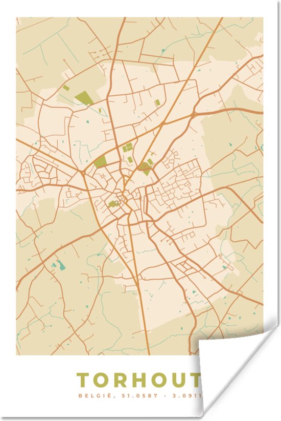 Poster Plattegrond - Stadskaart - Kaart - Torhout - België - 40x60 cm | bol
