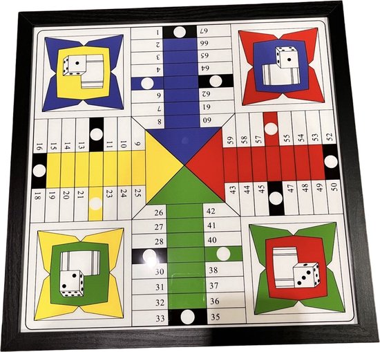 PARCHI BORDSPEL 44x44 - MET 16 FICHES EN 1 DOBBELSTEEN - LUDO - MENS ...