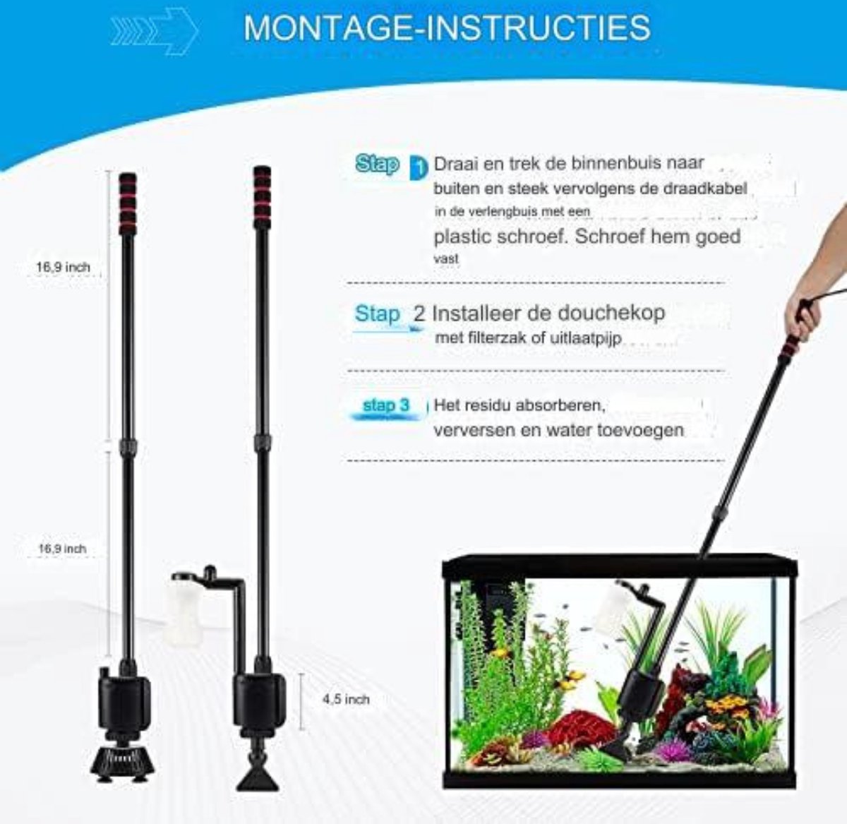 Aquarium Stofzuiger - Aquarium Bodemreiniger - Aquarium Schoonmaken - 6 ...