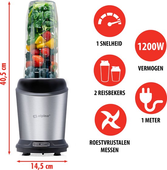 alpina Smoothie Maker - Blender To Go 500ml tot 1L - 1200W - RVS ...
