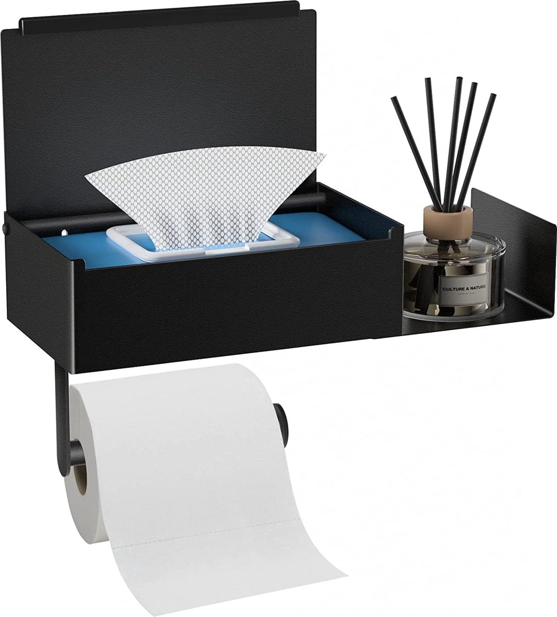 Toiletpapierhouder met doos voor vochtige doekjes, wc-rolhouder met ...