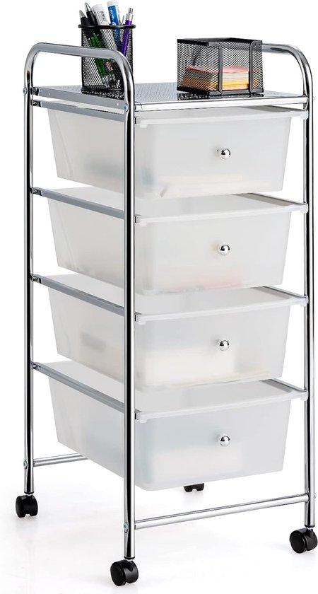 Rolwagen met 4 stapelbare laden, ladewagen rolcontainer met metalen ...