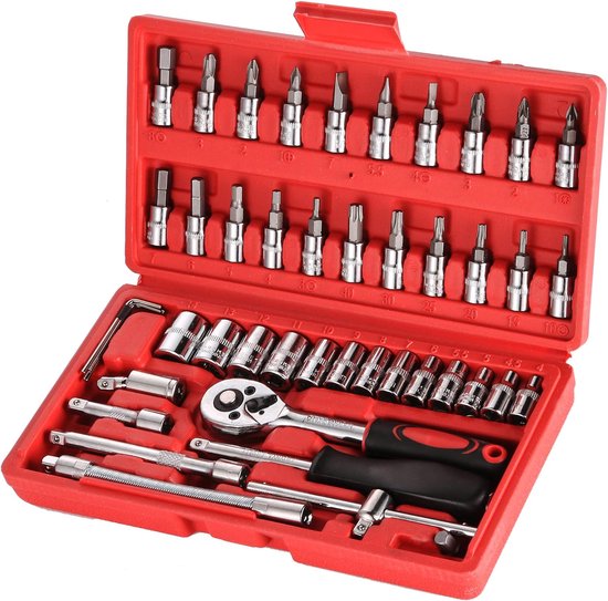 Dopsleutelset met ratel en adaptergereedschap van chroom-vanadiumstaal ...