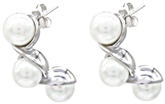 Oorbellen met Parels - Oorhangers - RVS - 3 cm - Zilverkleurig | bol