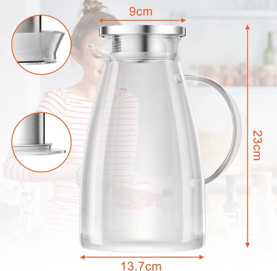 Glazen karaf, karaf 2 liter, waterkaraf met deksel, hittebestendige ...
