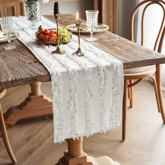 100% katoen macrame tafelloper, handgemaakte natuurlijke stof witte ...