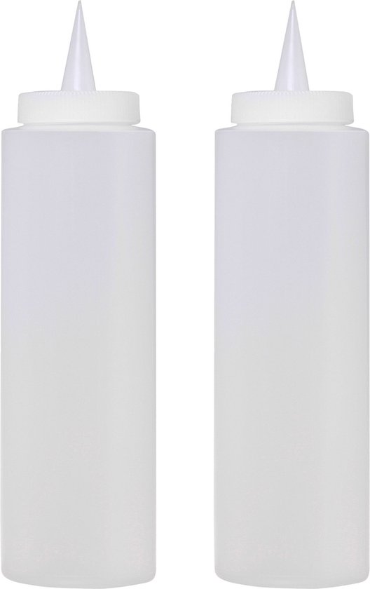 Doseerfles/knijpfles met schenktuit - 2x - transparant - kunststof ...