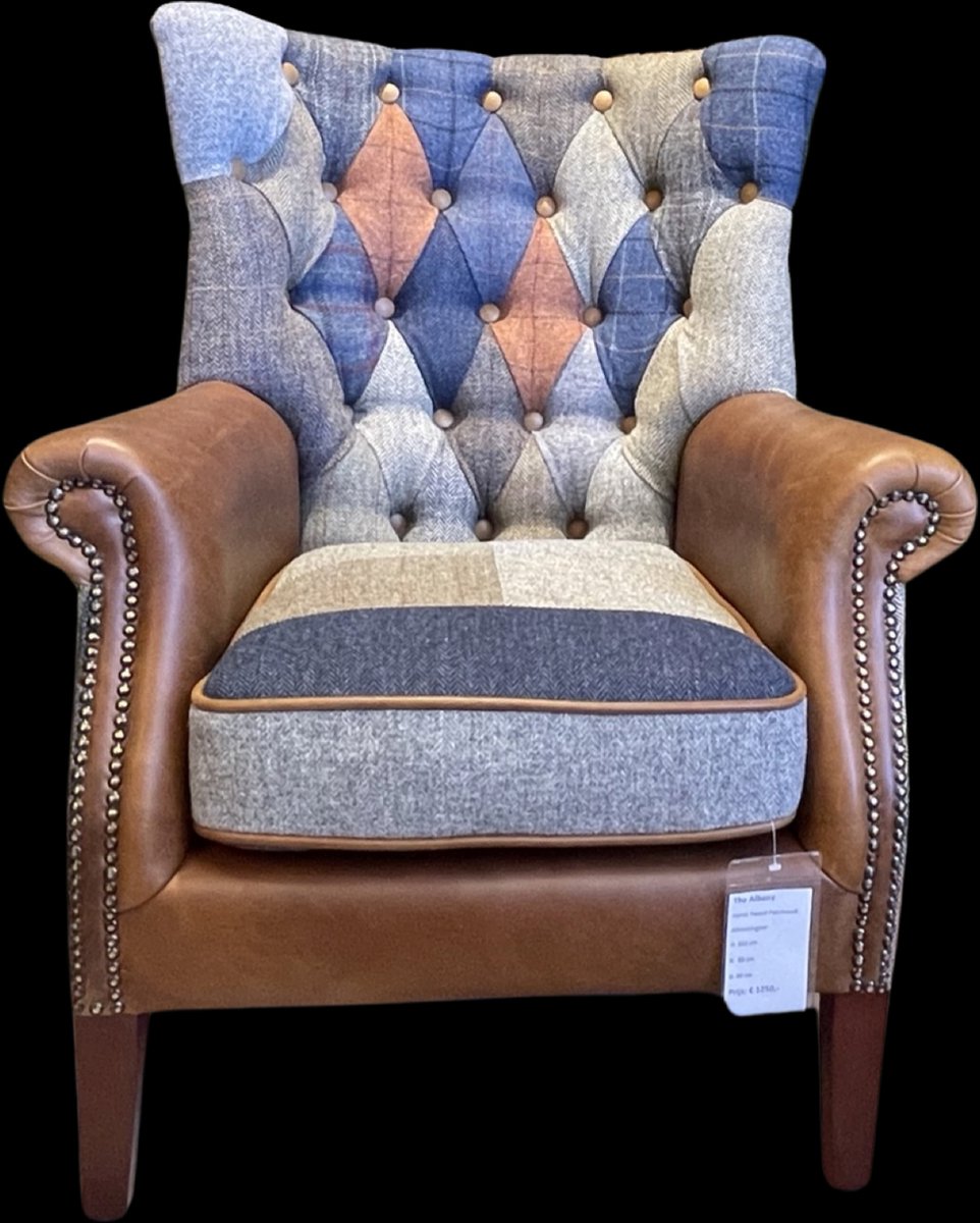 Patchwork Multicolor Chesterfield oorfauteuil stoel Stof Schapenwol met leer | bol.com