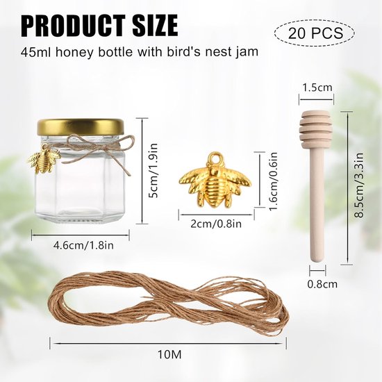 Pakket van 20 1,5 oz Hexagon Mini Glazen Honingpotjes, Mini ...