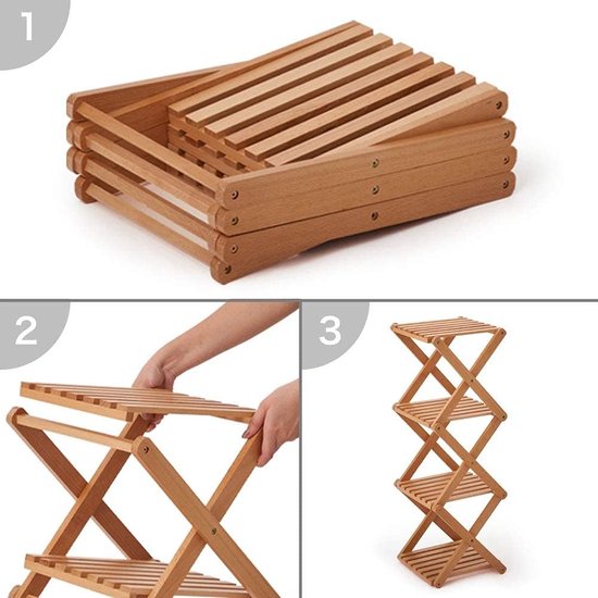 Opvouwbaar badkamerrek, 4 planken, opbergorganizer van hout, smal ...