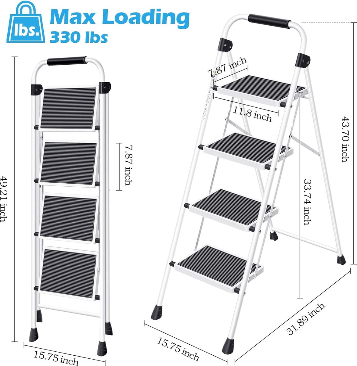 KINGRACK 4 Steps Folding Step Stool for Adults with Handrails Heavy ...