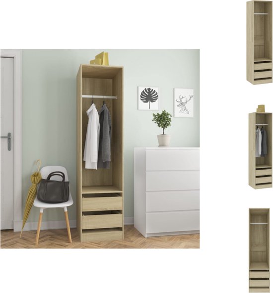 vidaXL Kledingkast - Sonoma Eiken - 50x50x200 cm - 2 lades - 1 groot ...