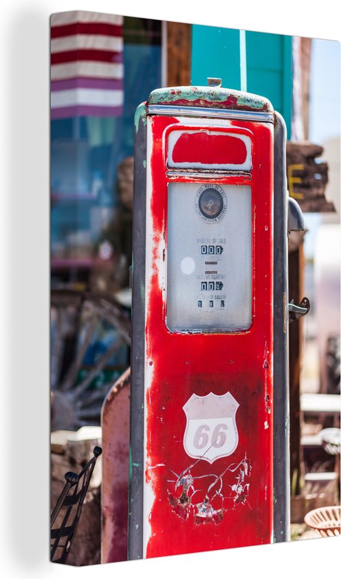 Canvas Schilderij Rode brandstofpomp met Route 66 sticker, VS - 90x140 ...