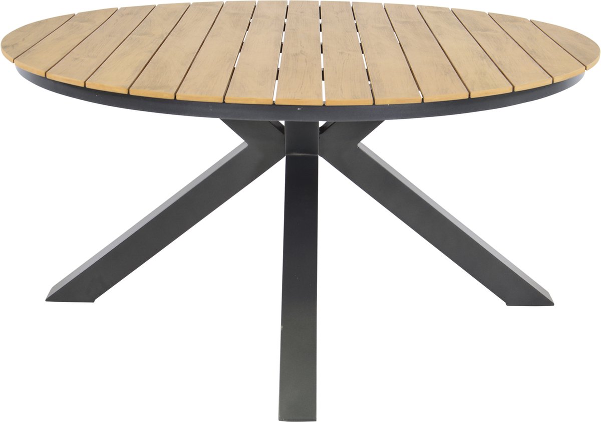 Polydesign - Tuintafel - rond 150cm - polywood - alu frame - antraciet ...