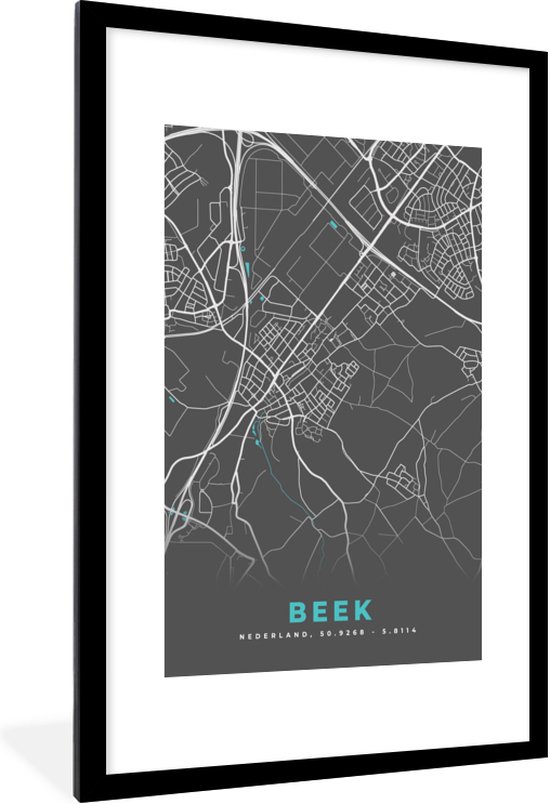 Fotolijst incl. Poster - Plattegrond - Beek - Kaart - Stadskaart - 80x120 cm - Posterlijst | bol