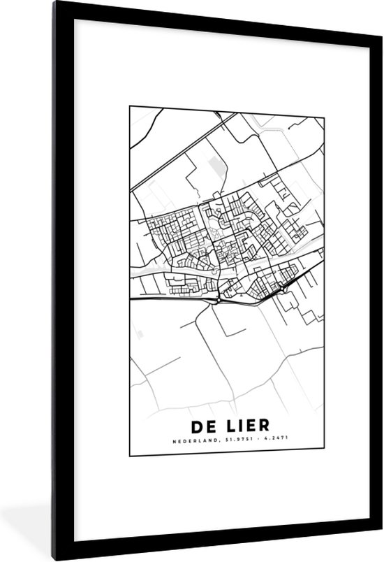 Fotolijst incl. Poster - Kaart - De Lier - Plattegrond - Stadskaart ...