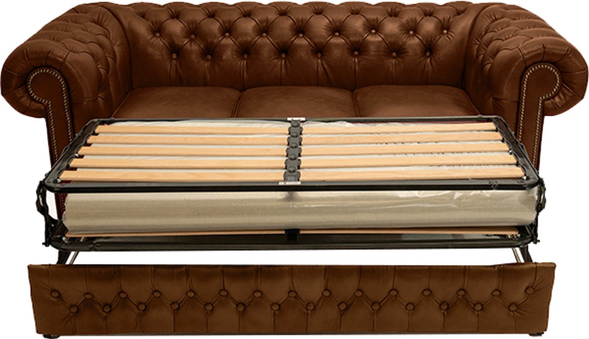 Chesterfield Slaapbank First Class leer | 3-zits | Cloudy Licht Bruin ...