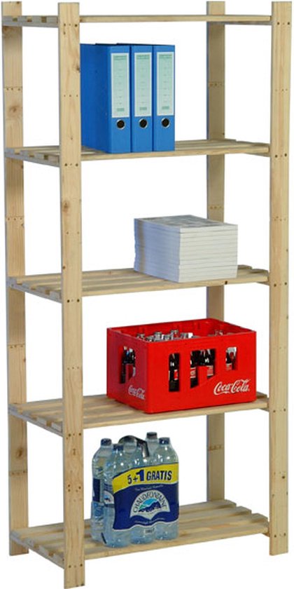 Houten opbergrek enkel 15kg 5 legplanken - breed | bol