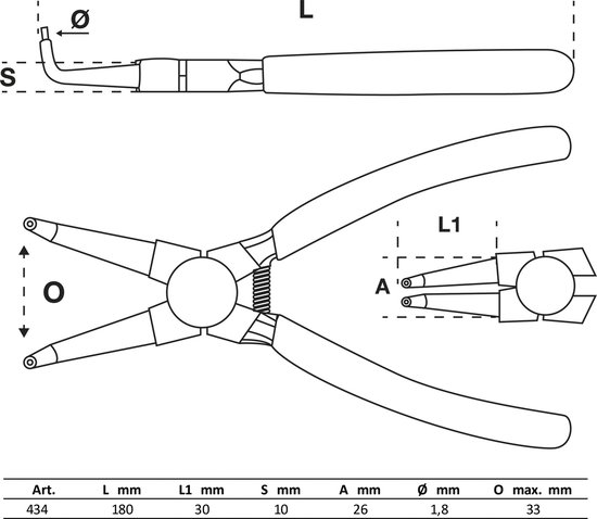 BGS Borgringtang gebogen voor binnenringen 180 mm | bol