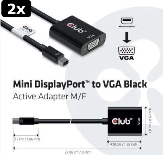 2x MINI DISPLAY PORT 1.1A MALE TO VGA FEMALE ACTIVE ADAPTER BLACK | bol.com