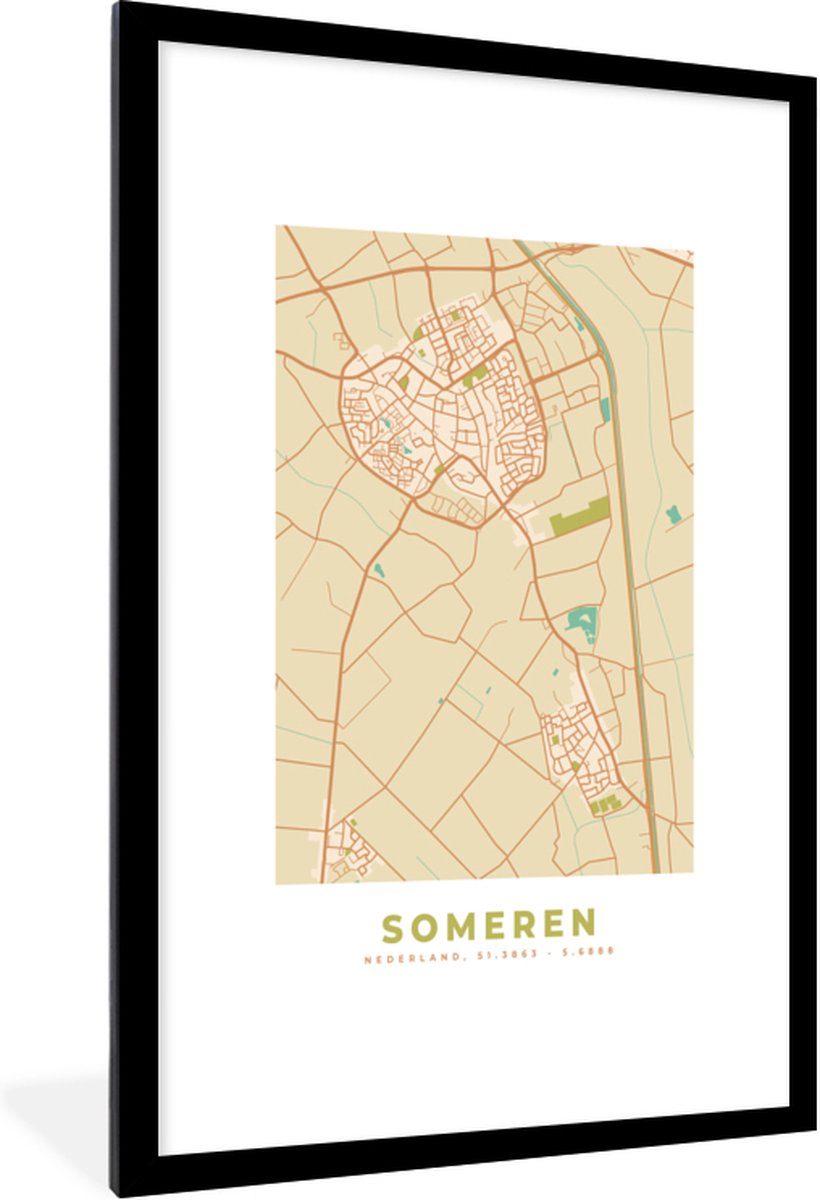 Fotolijst incl. Poster - Someren - Vintage - Plattegrond - Kaart ...