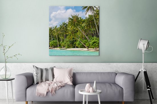 Schilderij Strand - Zee - Palmboom - Tropisch - 90x90 cm - Muurdecoratie | bol.com