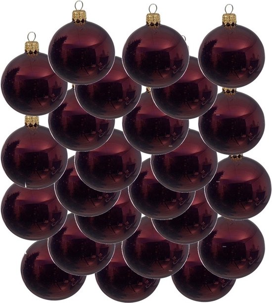 24x Boules de Noël en verre rouge foncé 8 cm - Brillant / brillant ...