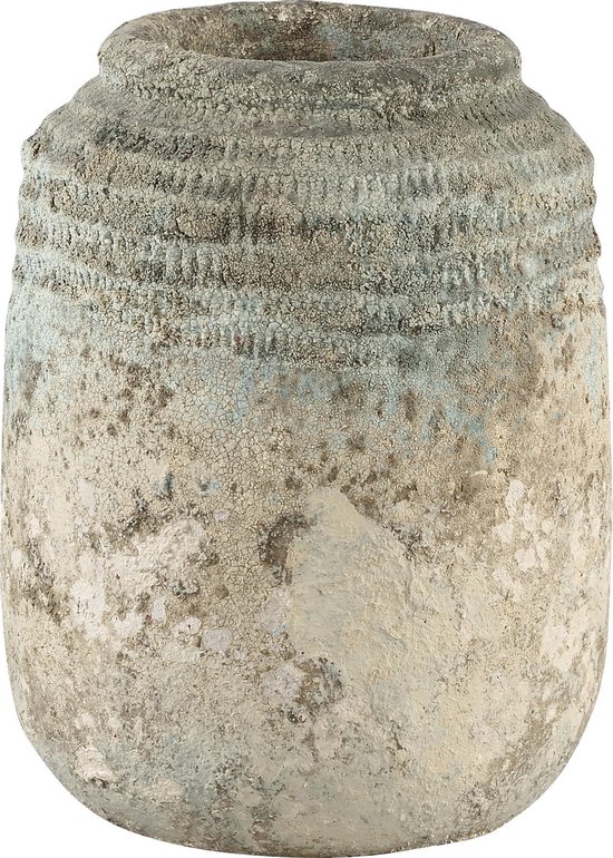 PTMD Cai oud grijs blauwe stenen pot L - old blue ceramic pot round ...